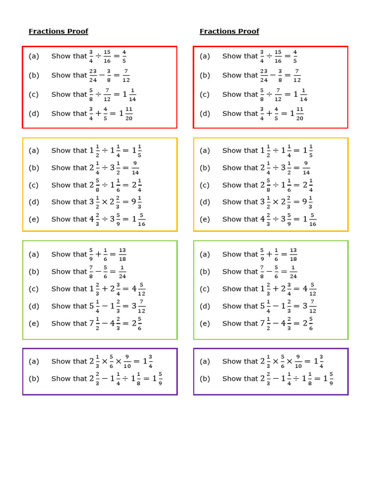 Fractions Proof Practice Questions | PDF