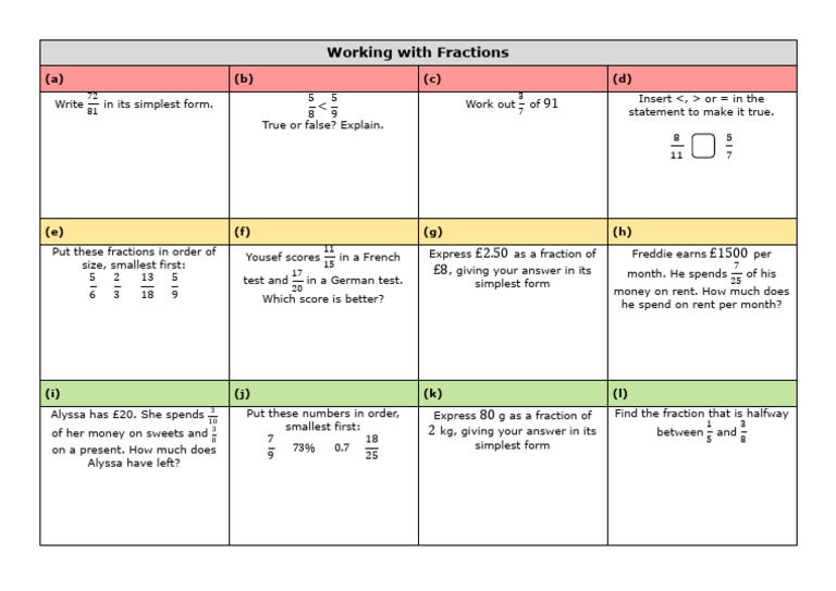 5th Grade Fraction Grid Practice Answers | PDF