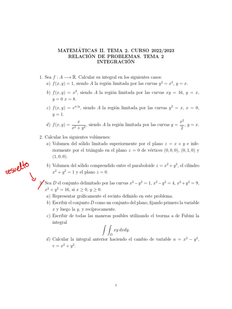 Integración en Varias Variables: Problemas y Soluciones | PDF ...