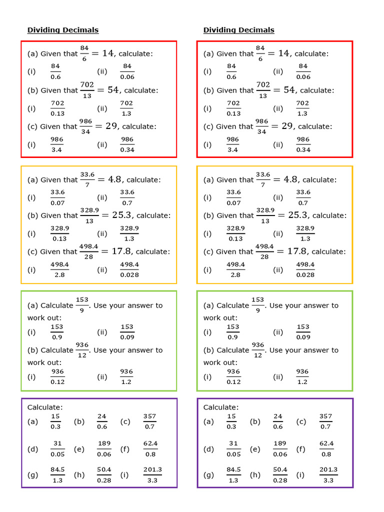 Dividing Decimals Practice Worksheet | PDF | Arithmetic