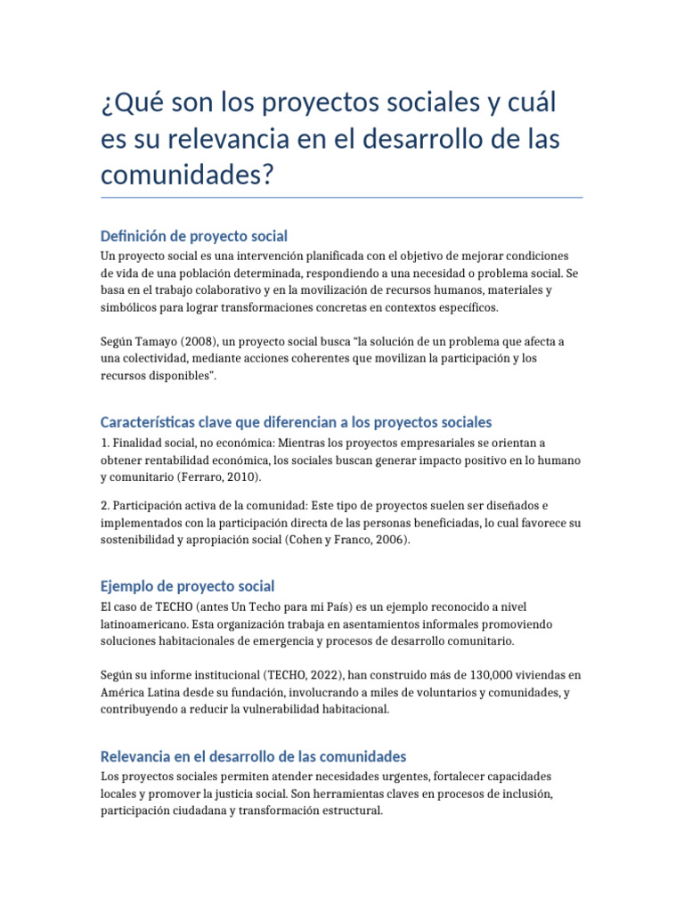 Proyectos Sociales y su Impacto Comunitario | PDF