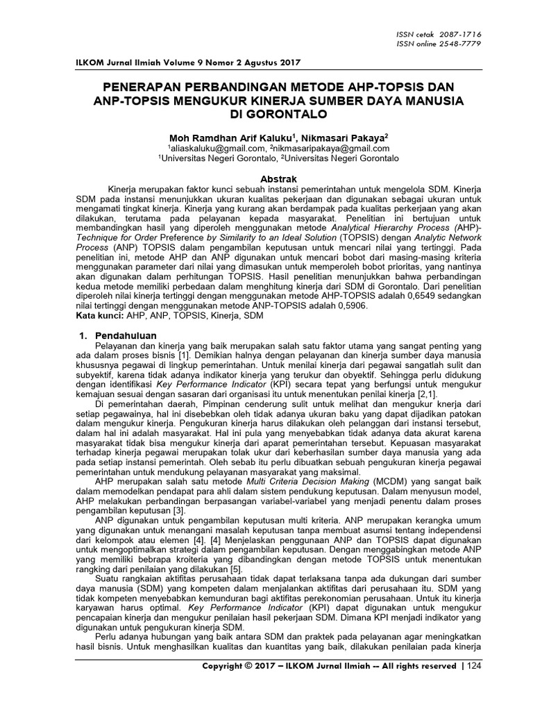 Penerapan Perbandingan Metode Ahp Topsis 1008156d | PDF