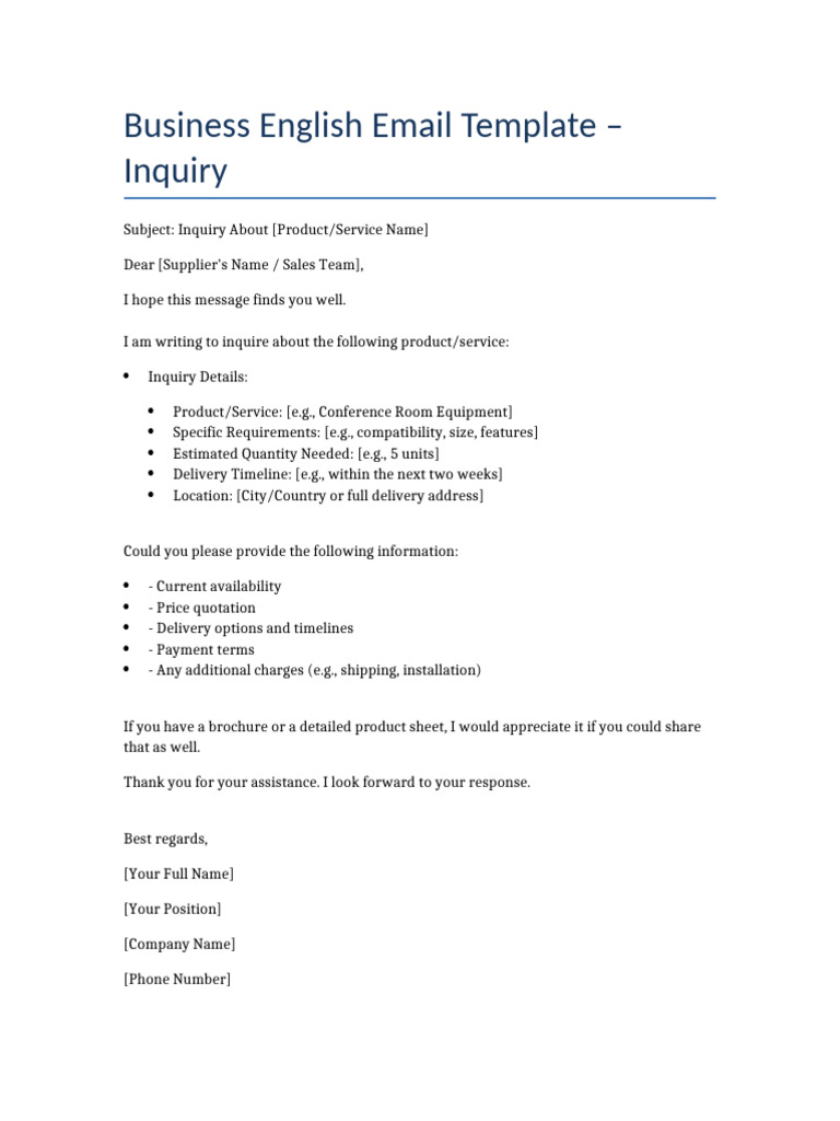 Business English Inquiry Template | PDF