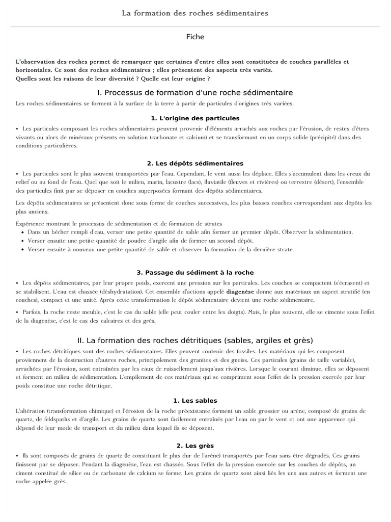 Formation des roches sédimentaires | PDF | Roche sédimentaire | Grès