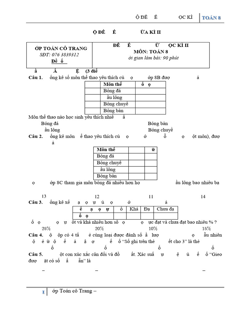 Bộ Đề Thi Hk2- t8 - CD - In | PDF
