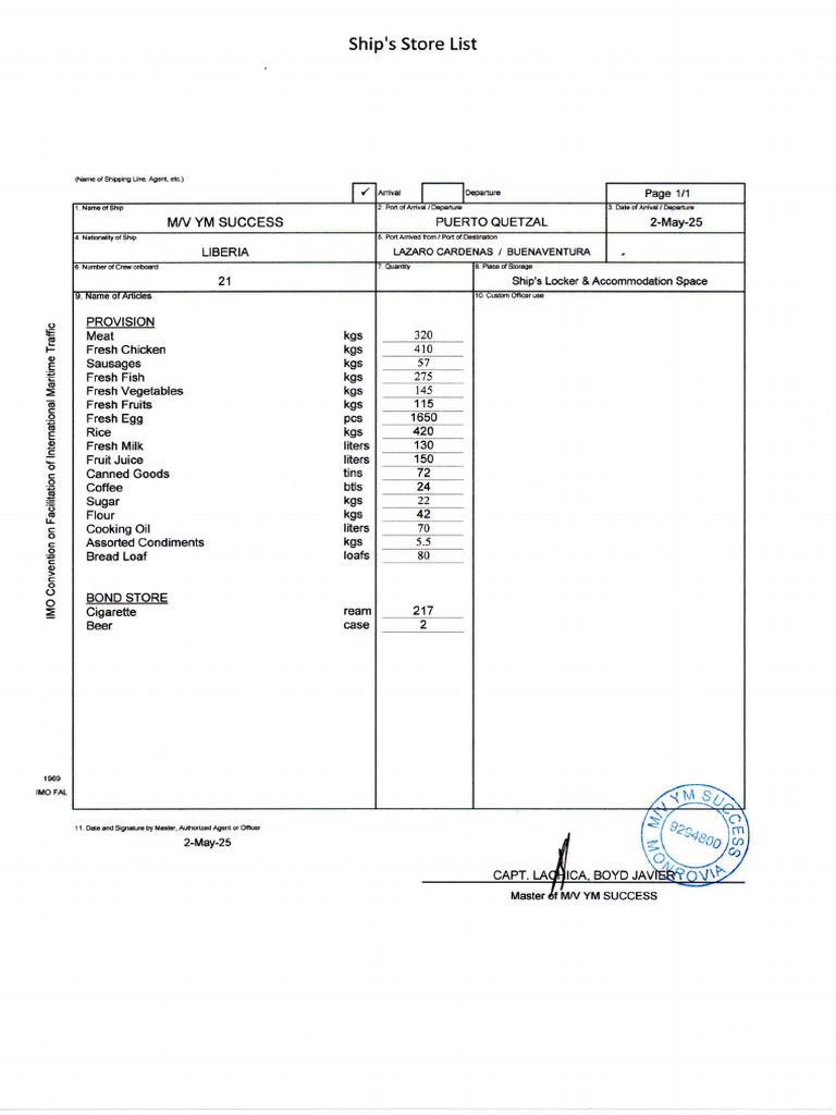 Ships Stores Declaration | PDF