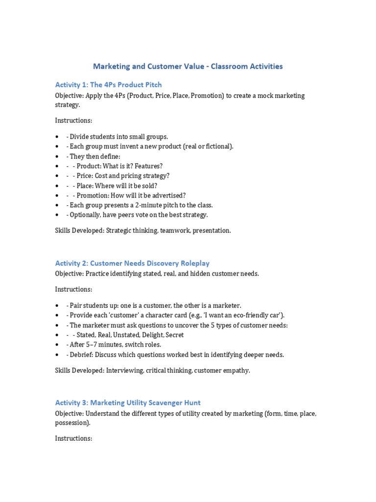 ESL Marketing - Activities | PDF