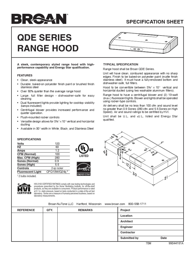 Broan QDE | PDF