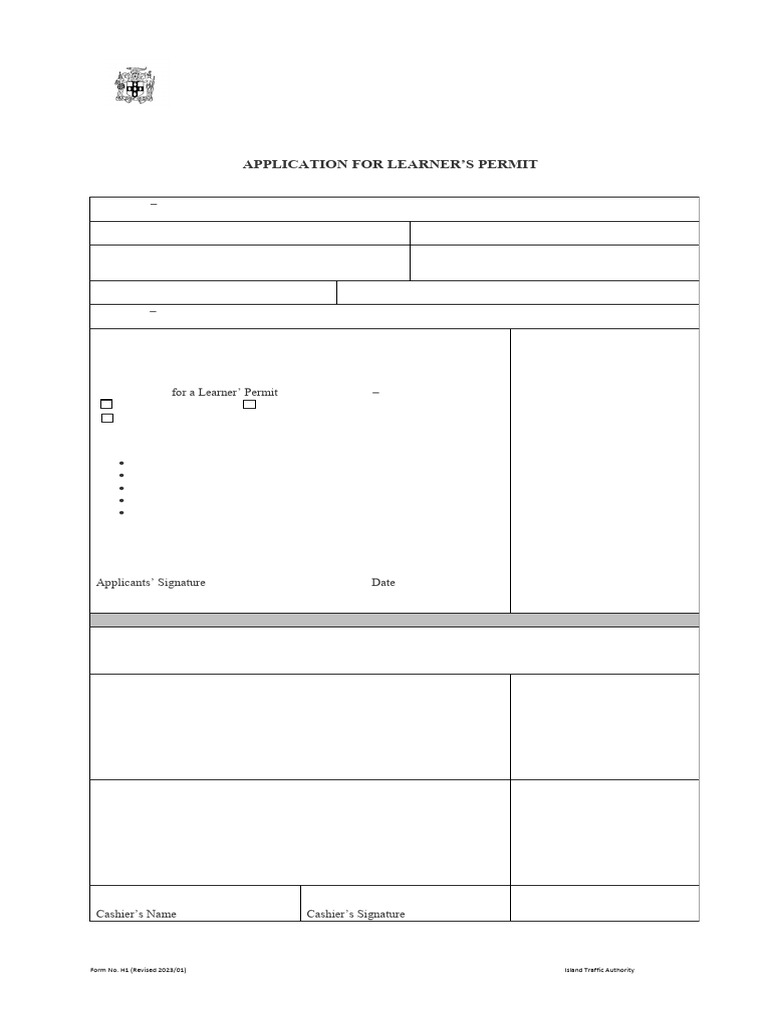 Form H1 Application For Learner's Permit 1 | PDF