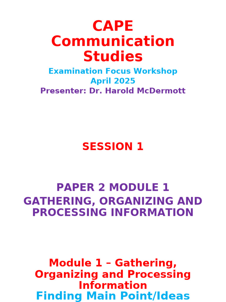 CAPE Communication Studies Workshop 2025 | PDF | Violence | English ...