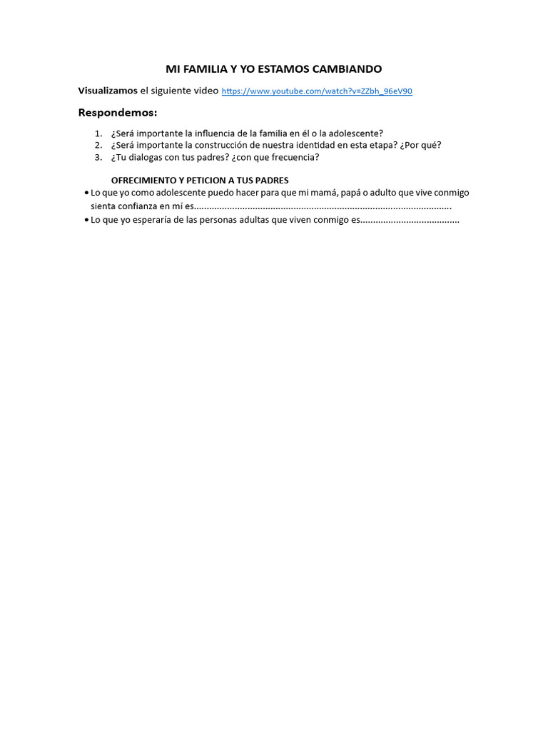 Actividad Mi Familia y Yo Estamos Cambiendo | PDF