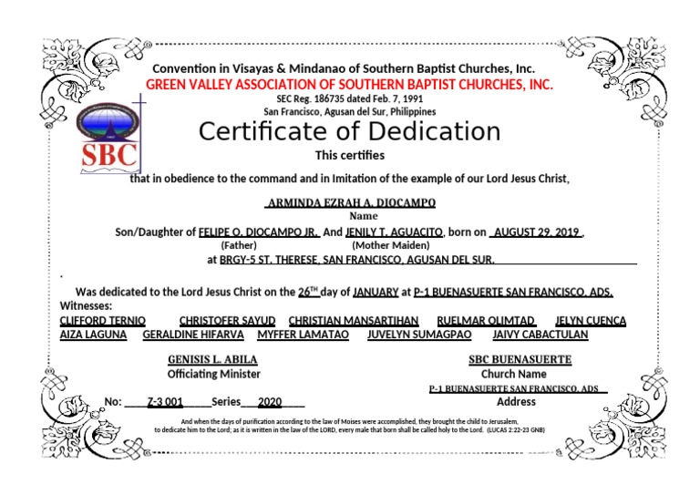 Dedication Certificate | PDF