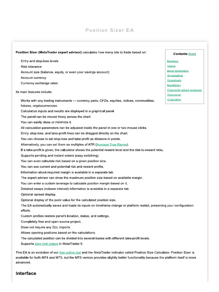 Position Sizer Expert Advisor For MT4 - MT5 | PDF