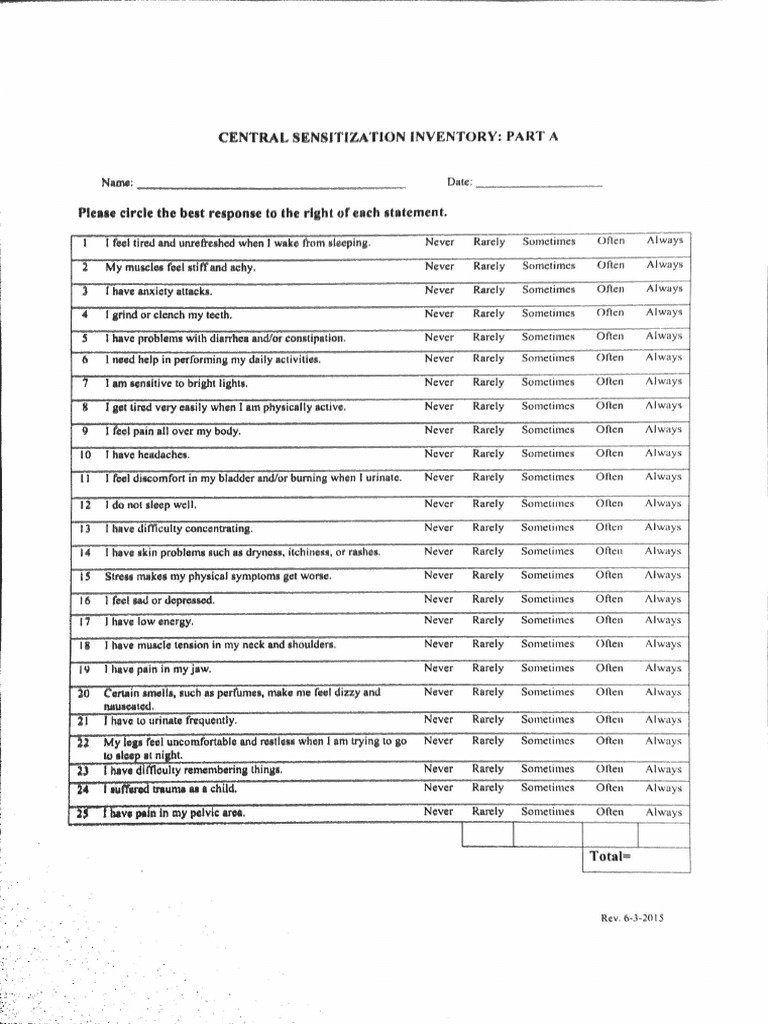 Central Sensitisation Inventory | PDF