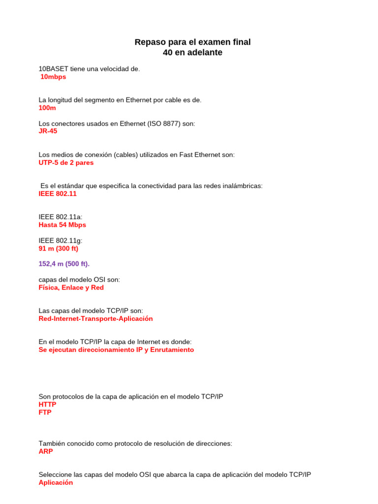 Repaso para el examen final redes II OYM | PDF | Red de computadoras | Controlador de interfaz ...