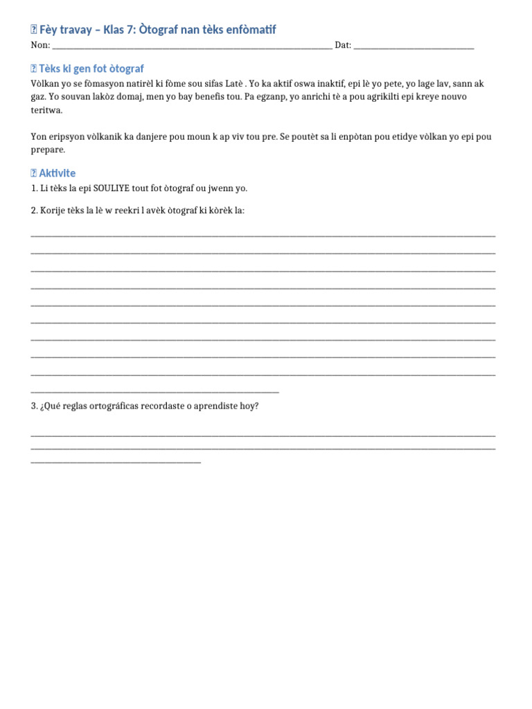 Ficha - Clase7 - Unidad2 - OrtografiaTextoInformativo CREOLE | PDF