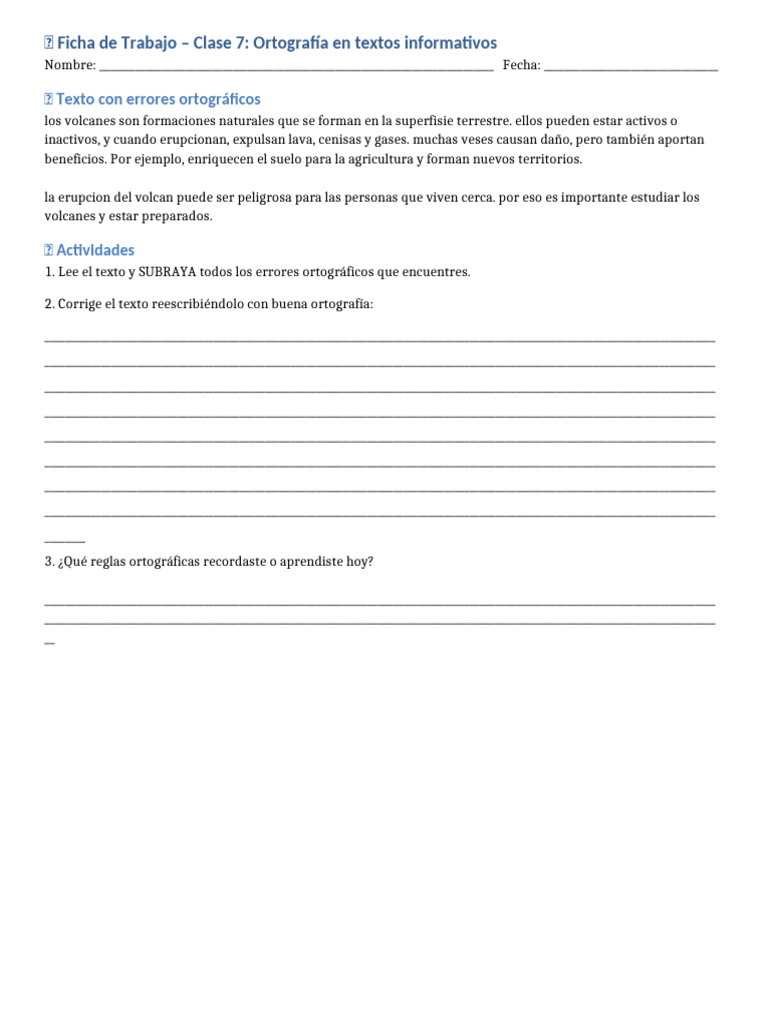 Ficha_Clase7_Unidad2_OrtografiaTextoInformativo | PDF