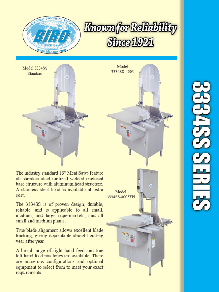 Biro 3334SS Meat Saw Overview | PDF | Door | Manufactured Goods