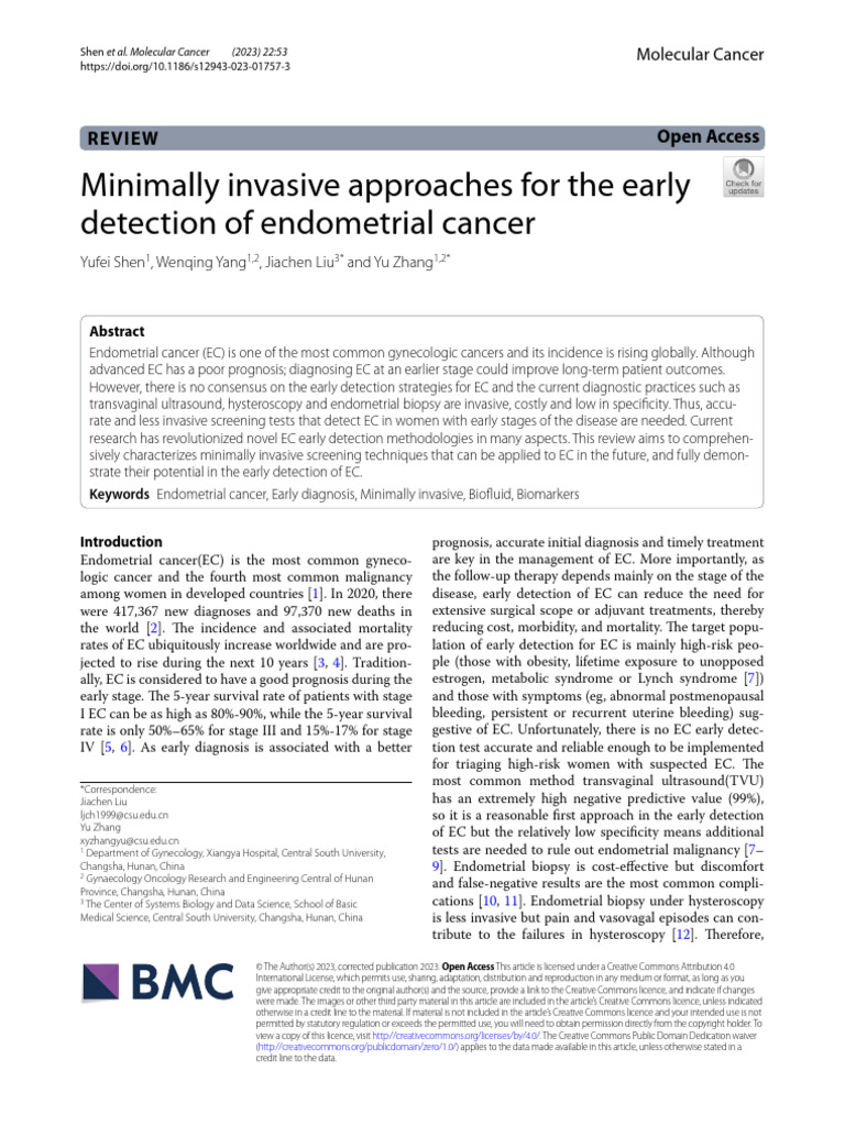 Minimally Invasive Approaches For The Early Detection of Endometrial Cancer | PDF | Biopsy | Dna ...