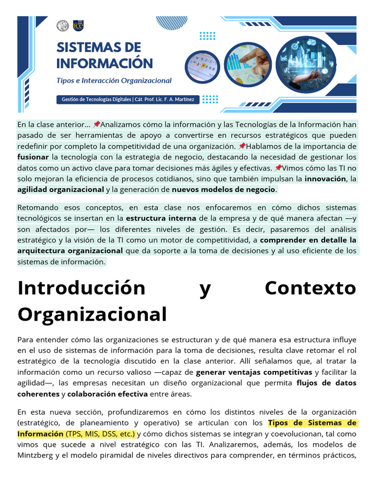Sistemas de Información Tipos e Interacción Organizacional - Lectura | PDF | Planificación de ...