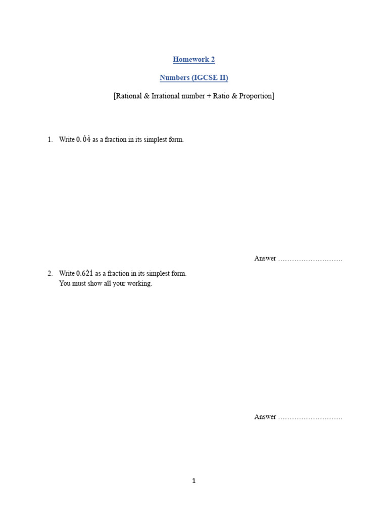 Homework 2-Ratio &Proportion - ١٢٢١٠٧ | PDF | Ratio | Arithmetic