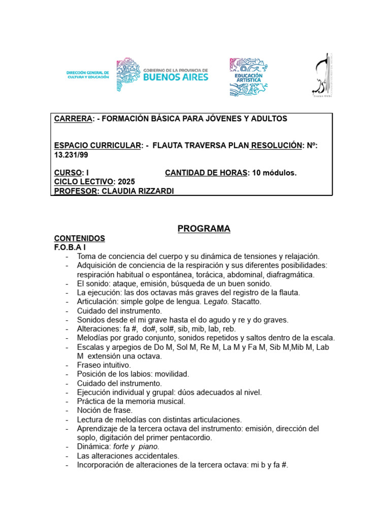 Programas-FOBA-I-y-II-Flauta-traversa-2025.docx | PDF | Escala (música ...