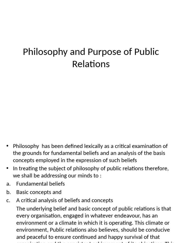 Philosophy and Purpose of Public Relations | PDF | Concept | Idea