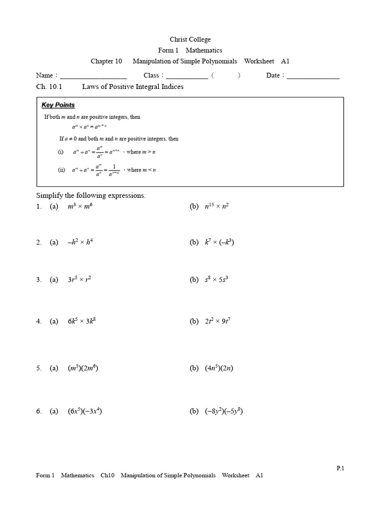 F1 - Manipulation of Simple Polynomials - A1 | PDF | Mathematics | Abstract Algebra