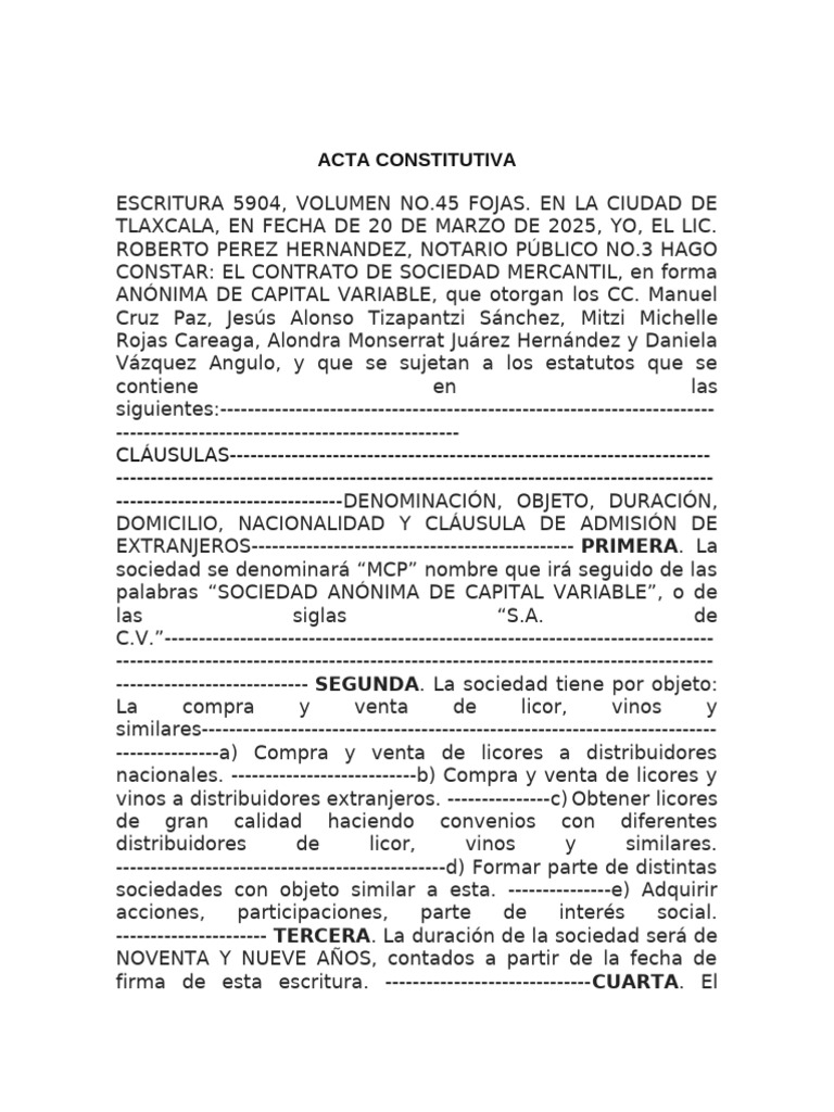 Acta Constitutiva Hope & Style | PDF | Compartir (Finanzas) | México