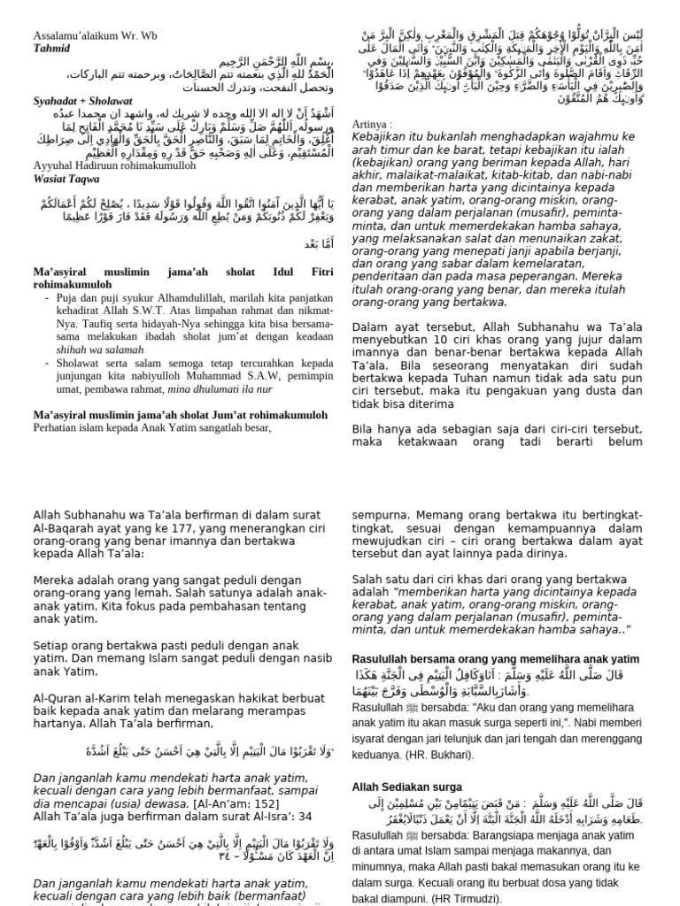 Latihan Khutbah - Menyantuni Anak Yatim | PDF