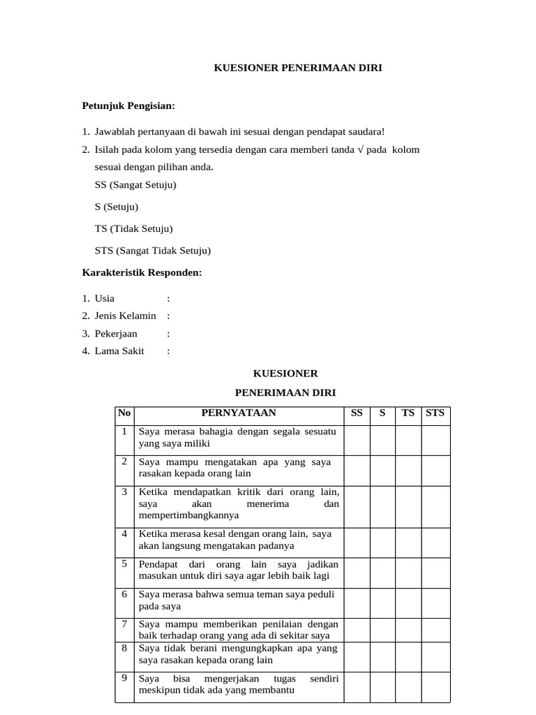 Kuesioner Penerimaan Diri | PDF