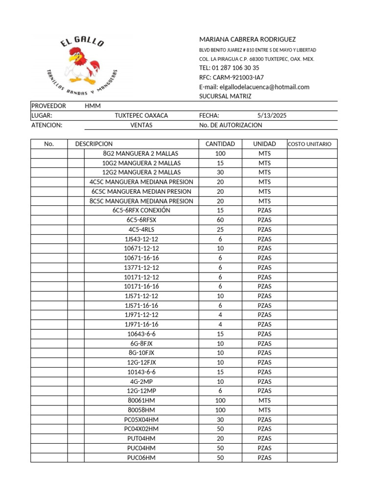 Cotizacion HMM 13-05-25 | PDF