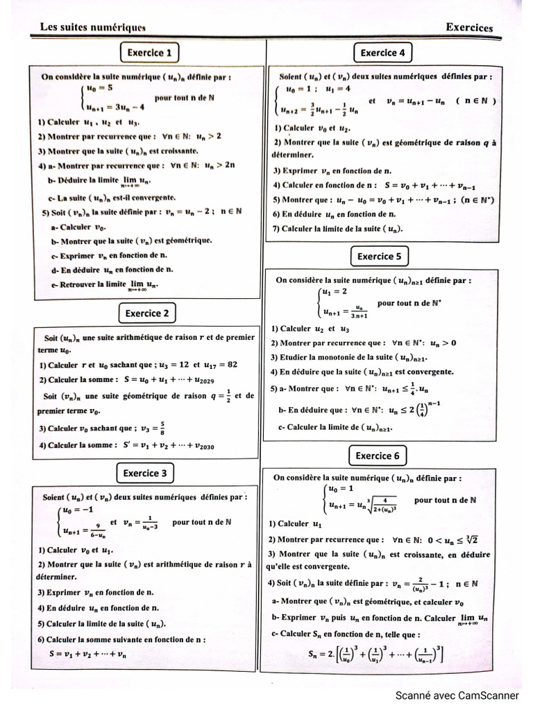 Les Suites Numérique (Exercices) | PDF