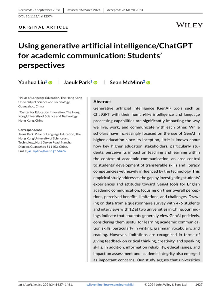 Using Generative Artificial Intelligence/Chatgpt For Academic ...