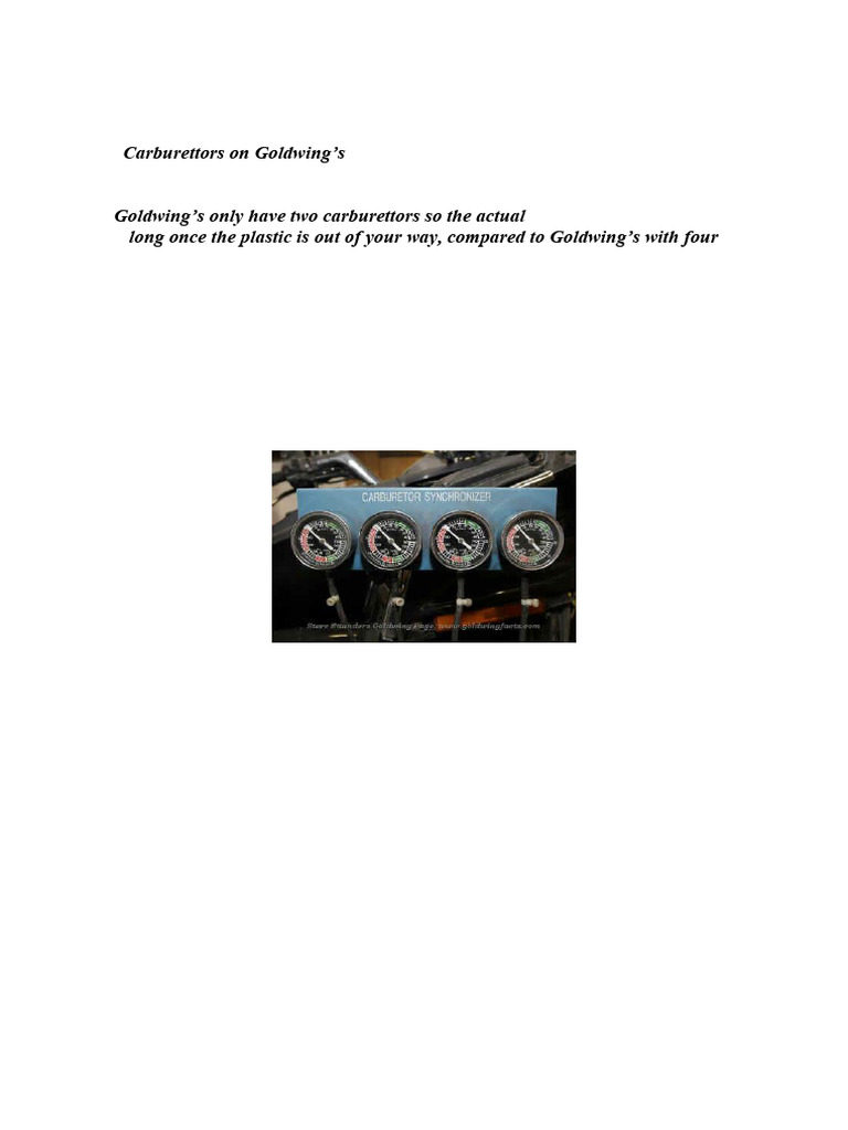 Balancing GL1500 Carburettors | PDF | Carburetor | Manufactured Goods