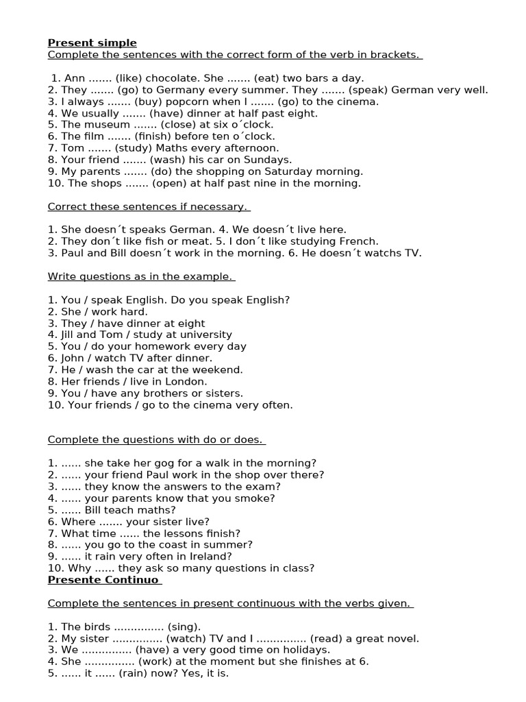 Complete The Sentences With The Correct Form of The Verb in Brackets ...