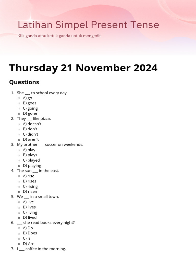 Simple Present Tense Multiple Choice Questions - 20241121 - 073840 - 0000 | PDF