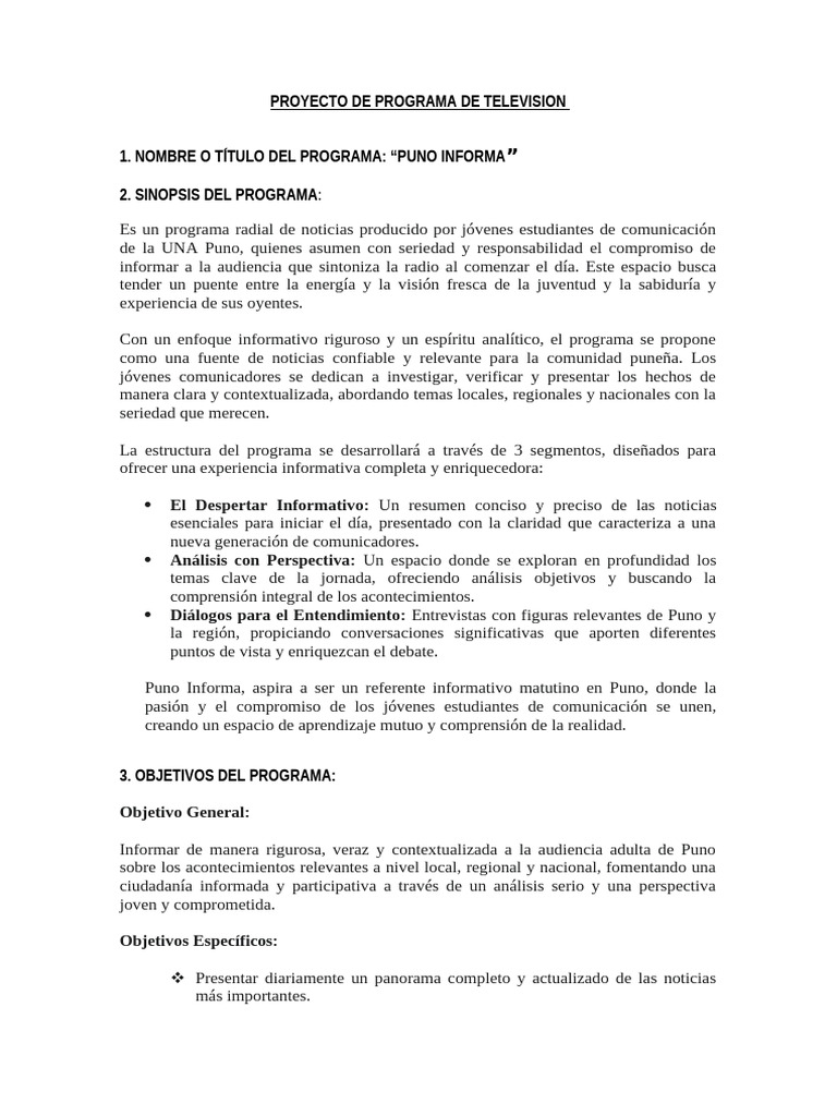Proyecto de Programa de Television 00004-1 | PDF
