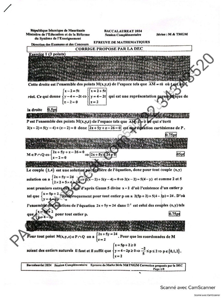 Corrigé MATHS 7C Session Complémentaire 2024 | PDF
