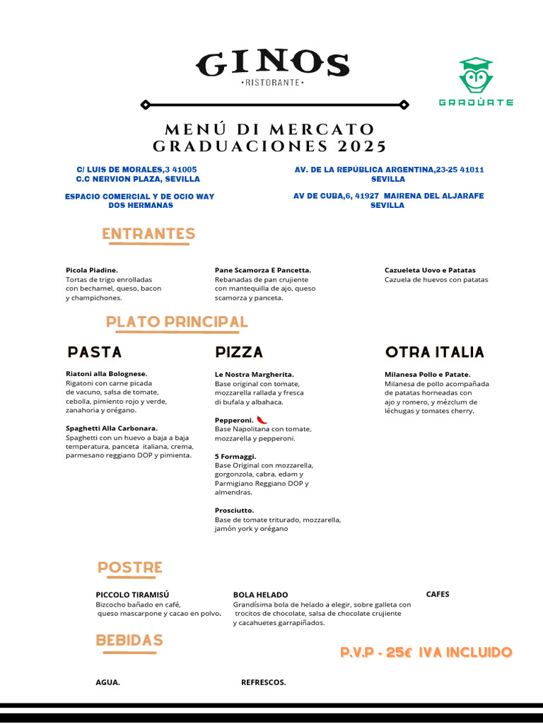 Menú Ginos 2025: Entrantes y Platos | PDF | Cocina italiana | Alimentos