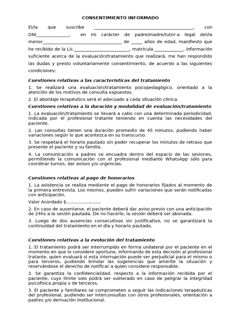 Modelo Consentimiento Informado | PDF | Consentimiento informado