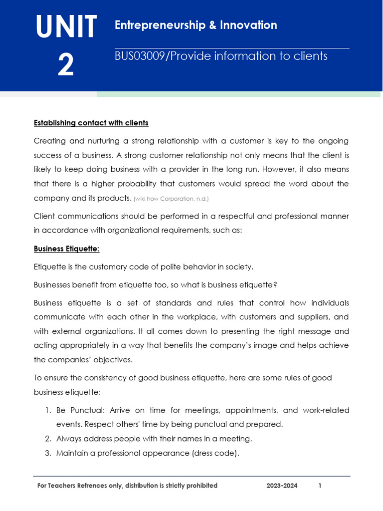 UNIT 2 Provide Information To Clients | PDF | Clothing | Customer