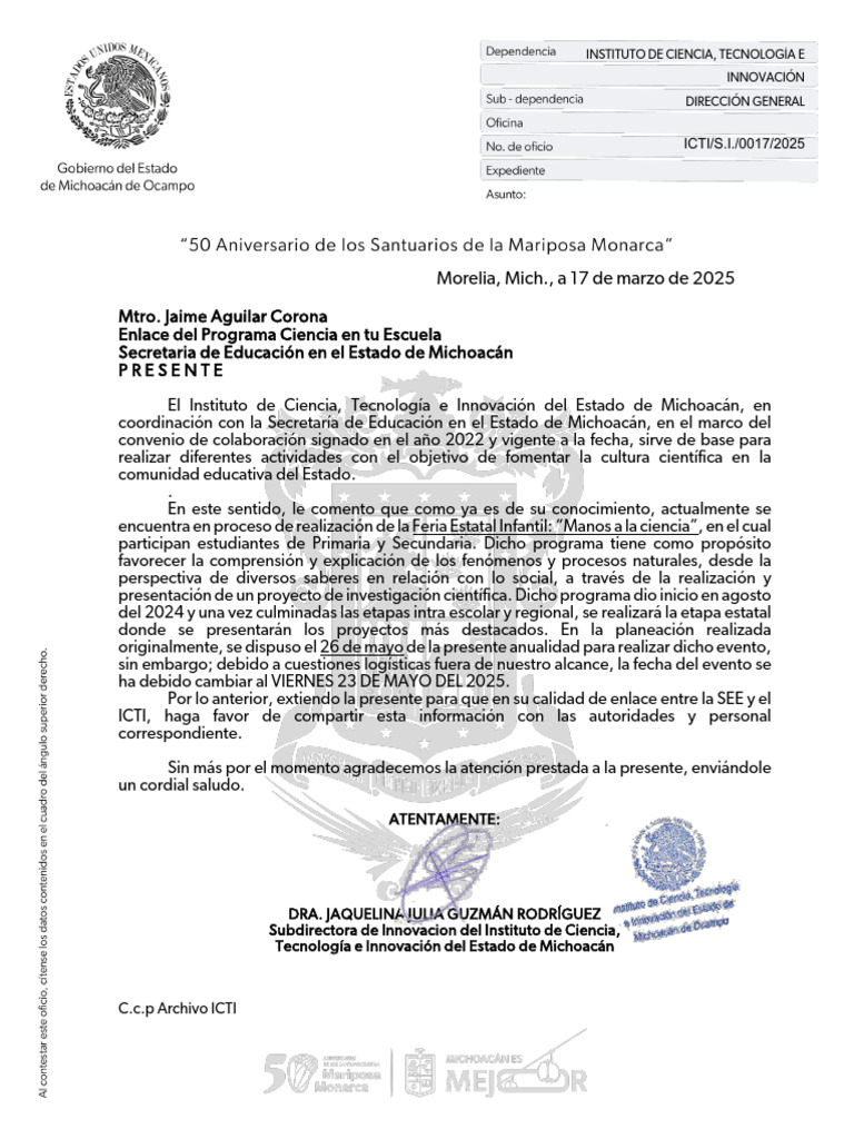 Oficio Cambio de Fecha | PDF