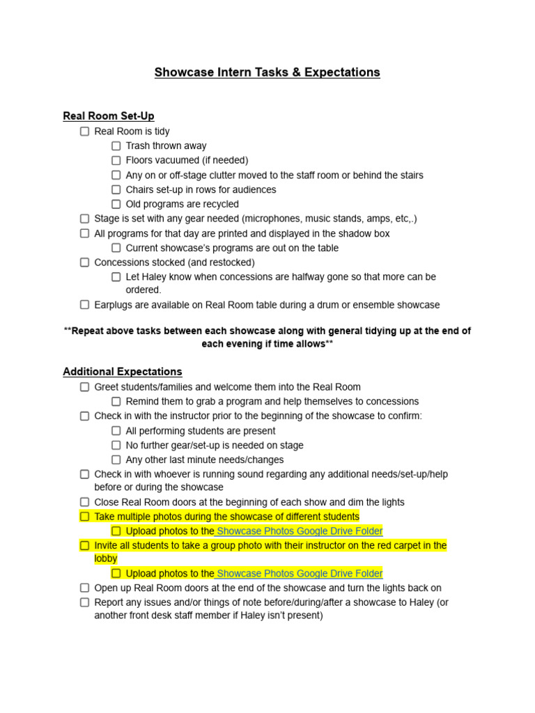 Showcase Intern Tasks & Expectations | PDF