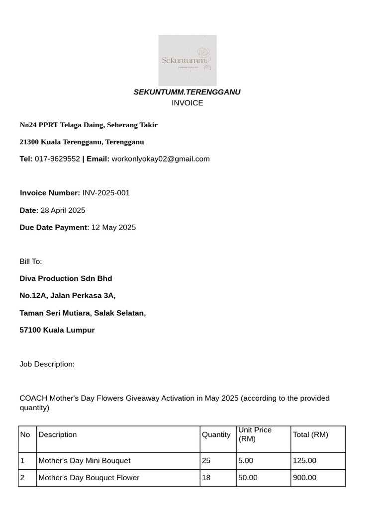 Invoice Payment Diva Production | PDF