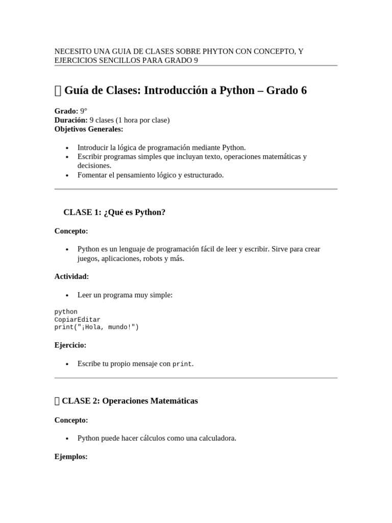Necesito Una Guia de Clases Sobre Phyton Con Concepto | PDF | Python ...