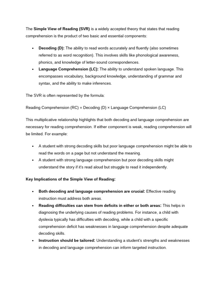 SVR Simple View Reading Model | PDF