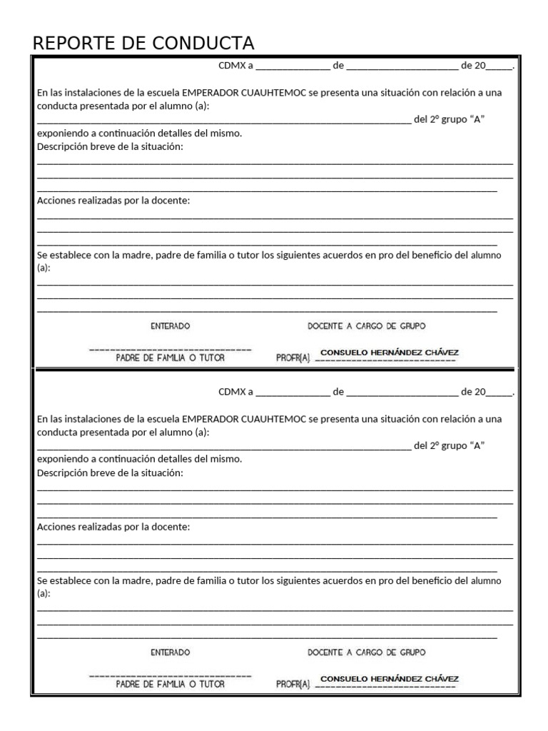 Reporte de Conducta | PDF