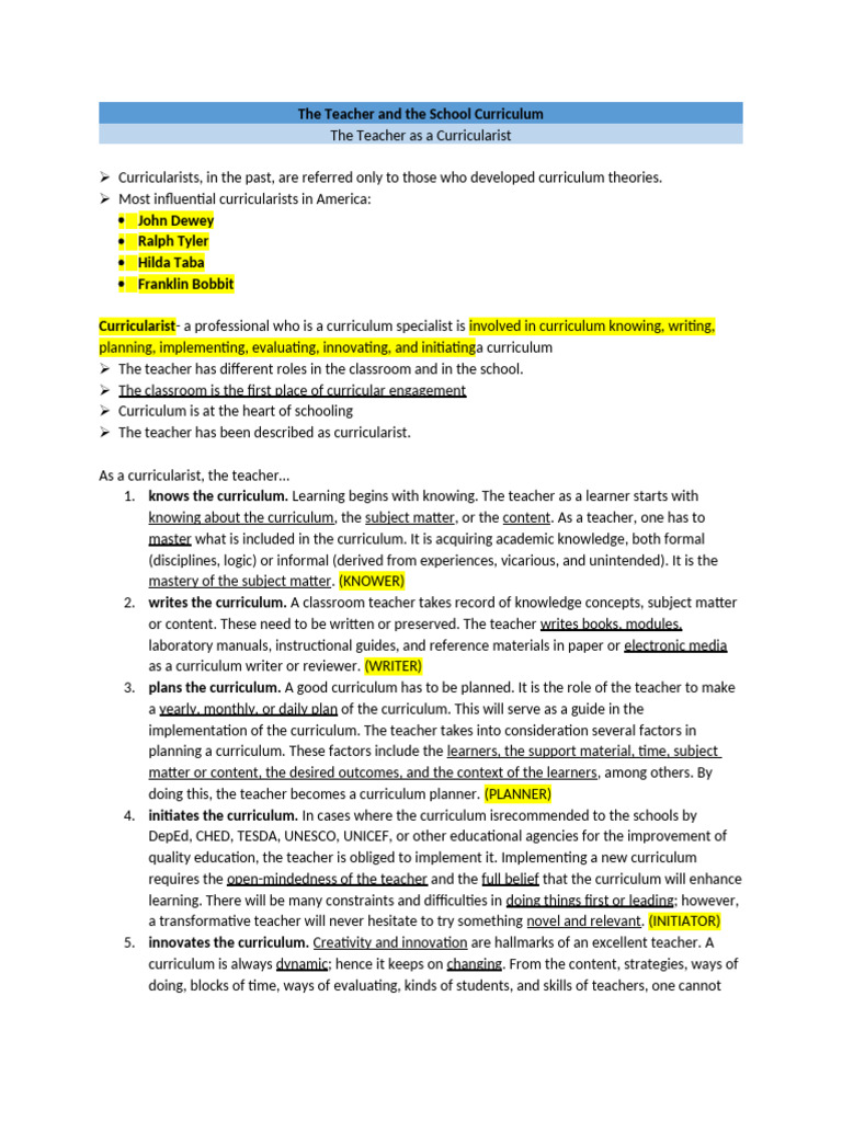 TSC - Material 3. The Teacher as a Curricularist | PDF | Curriculum ...
