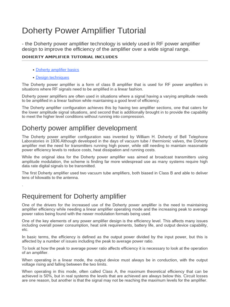 Doherty Power Amplifier Design Guide | PDF | Amplifier | Distortion